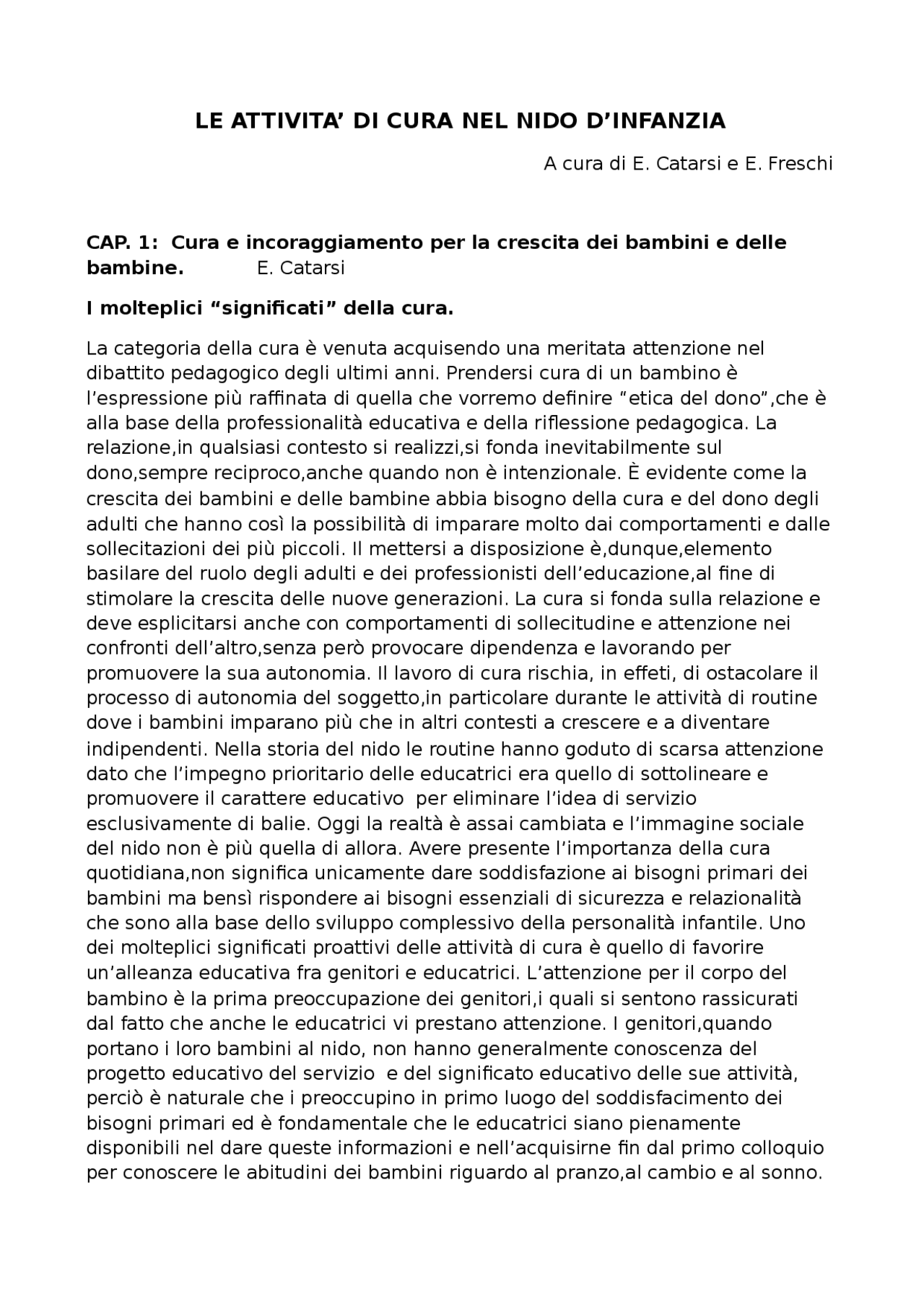 Le Attività Di Cura Al Nido Dinfanzia Docsity