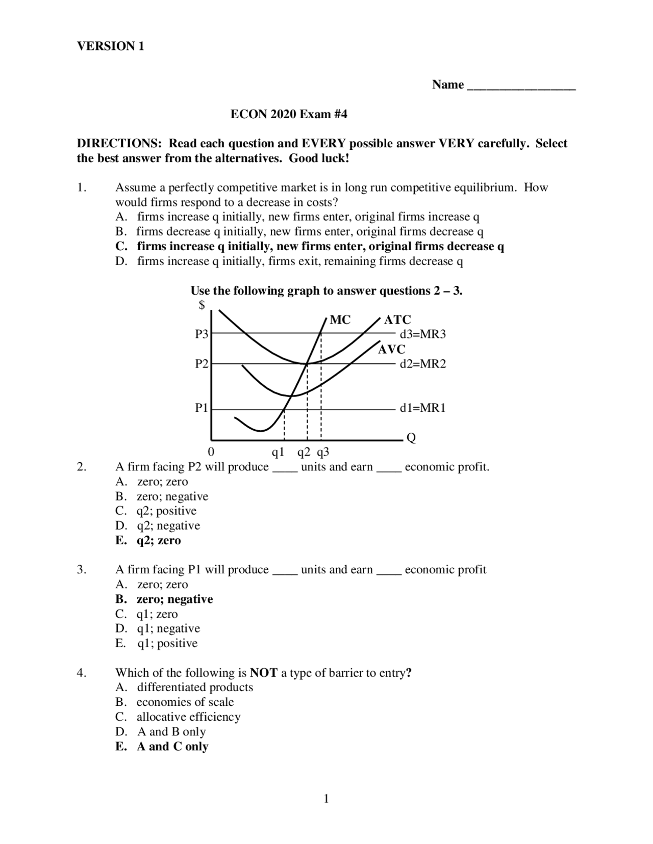 Questions On Principles Of Microeconomics Exam Econ 2020 Docsity