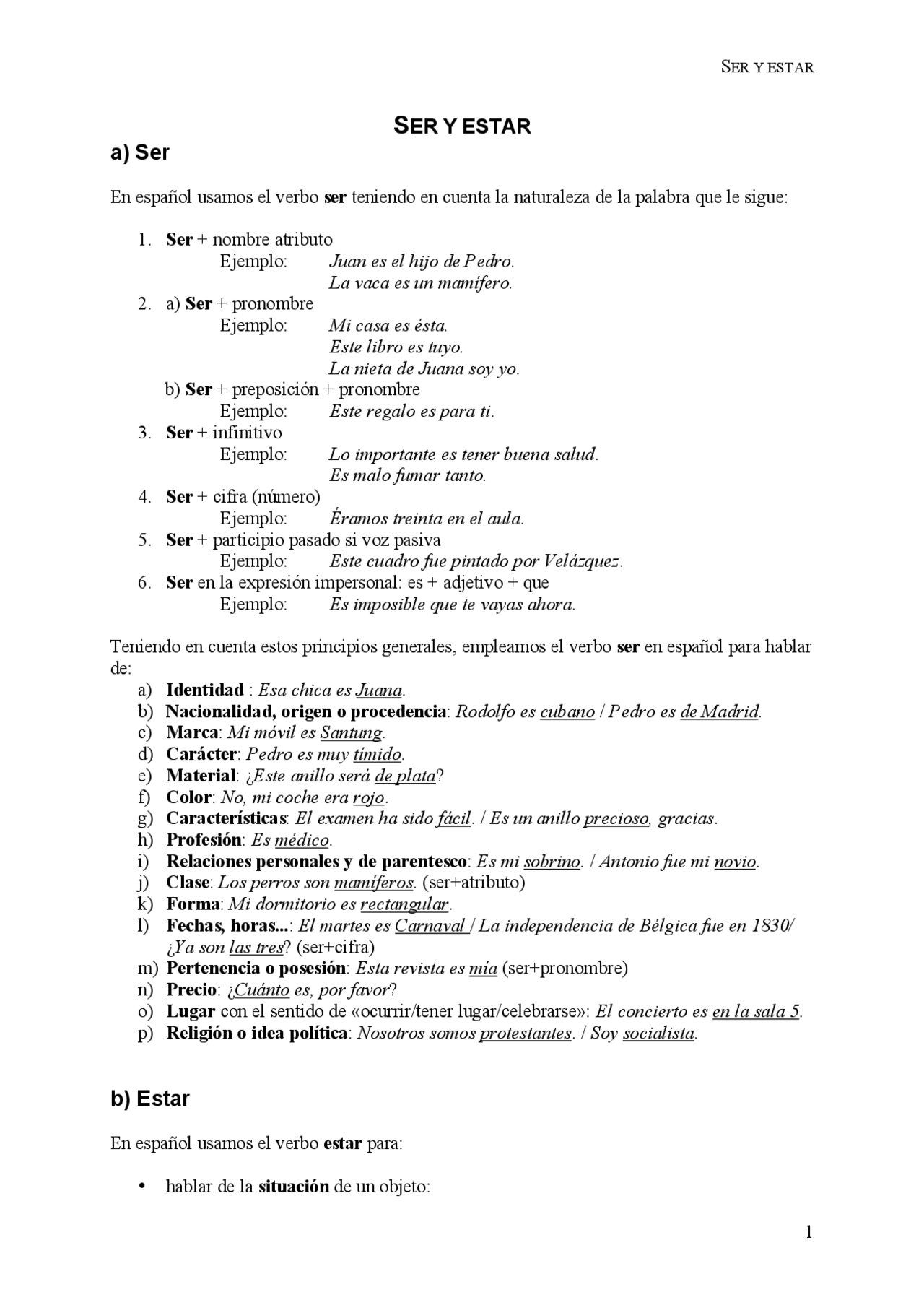 Ejercicios Ser y Estar - Docsity