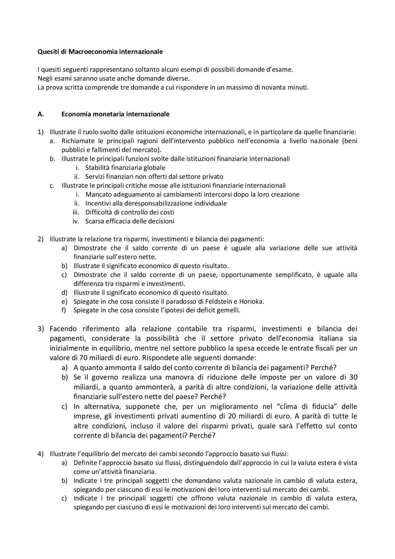 Domande Esame Macroeconomia Internazionale Docsity