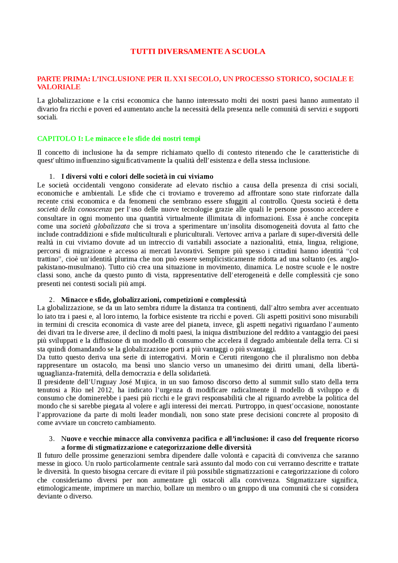Riassunto Libro Tutti Diversamente A Scuola Docsity