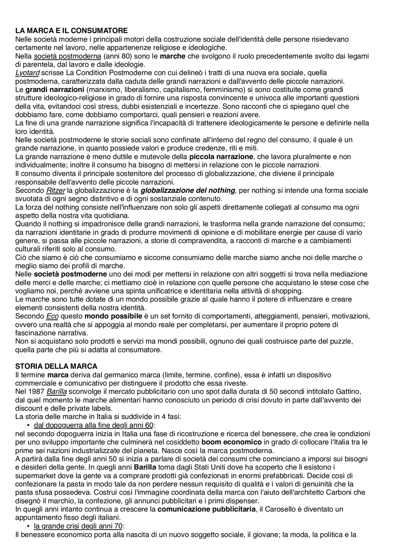 Riassunto I Linguaggi Della Marca Docsity