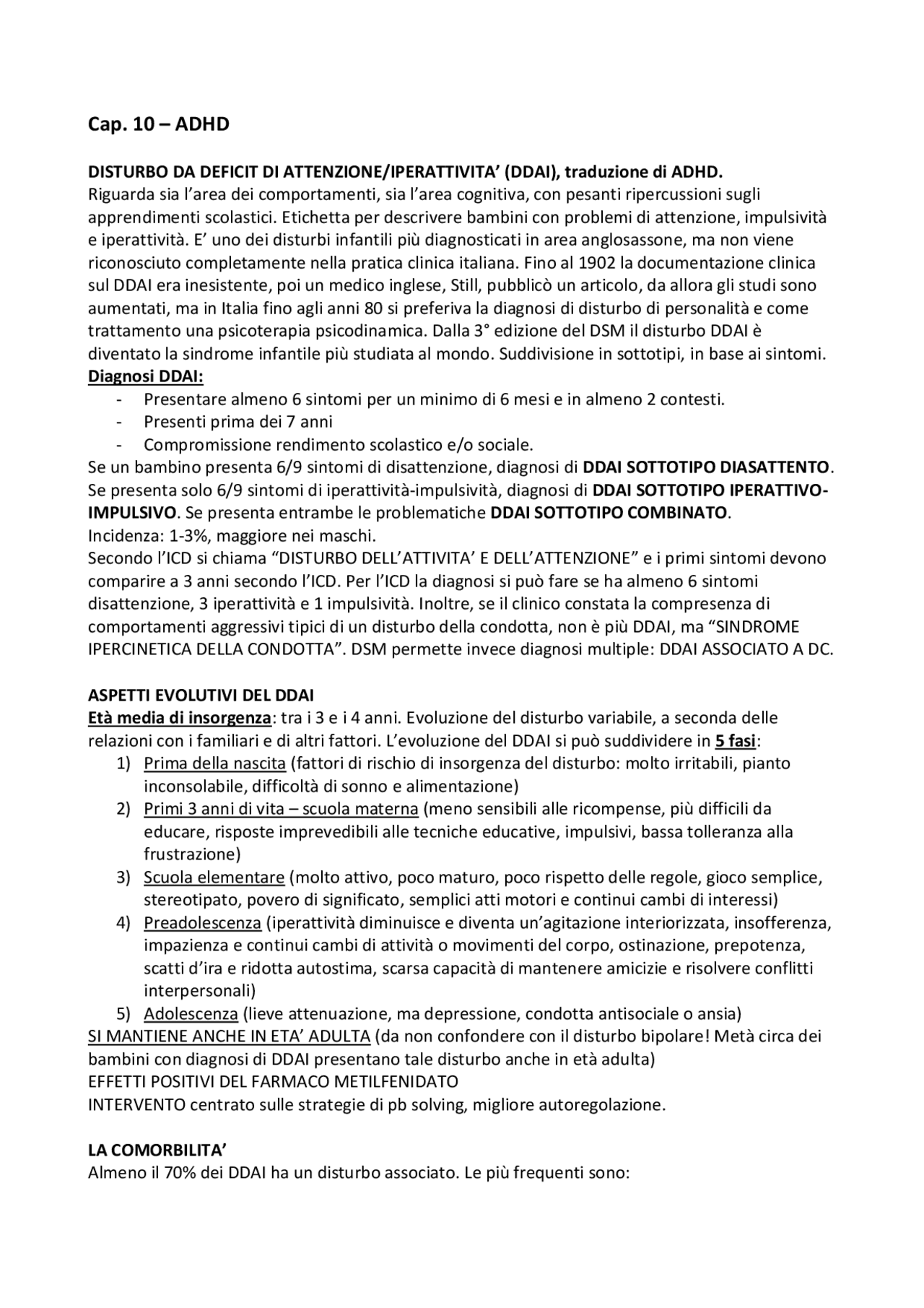 Disturbo Da Deficit Di Attenzioneiperattività Ddai Docsity