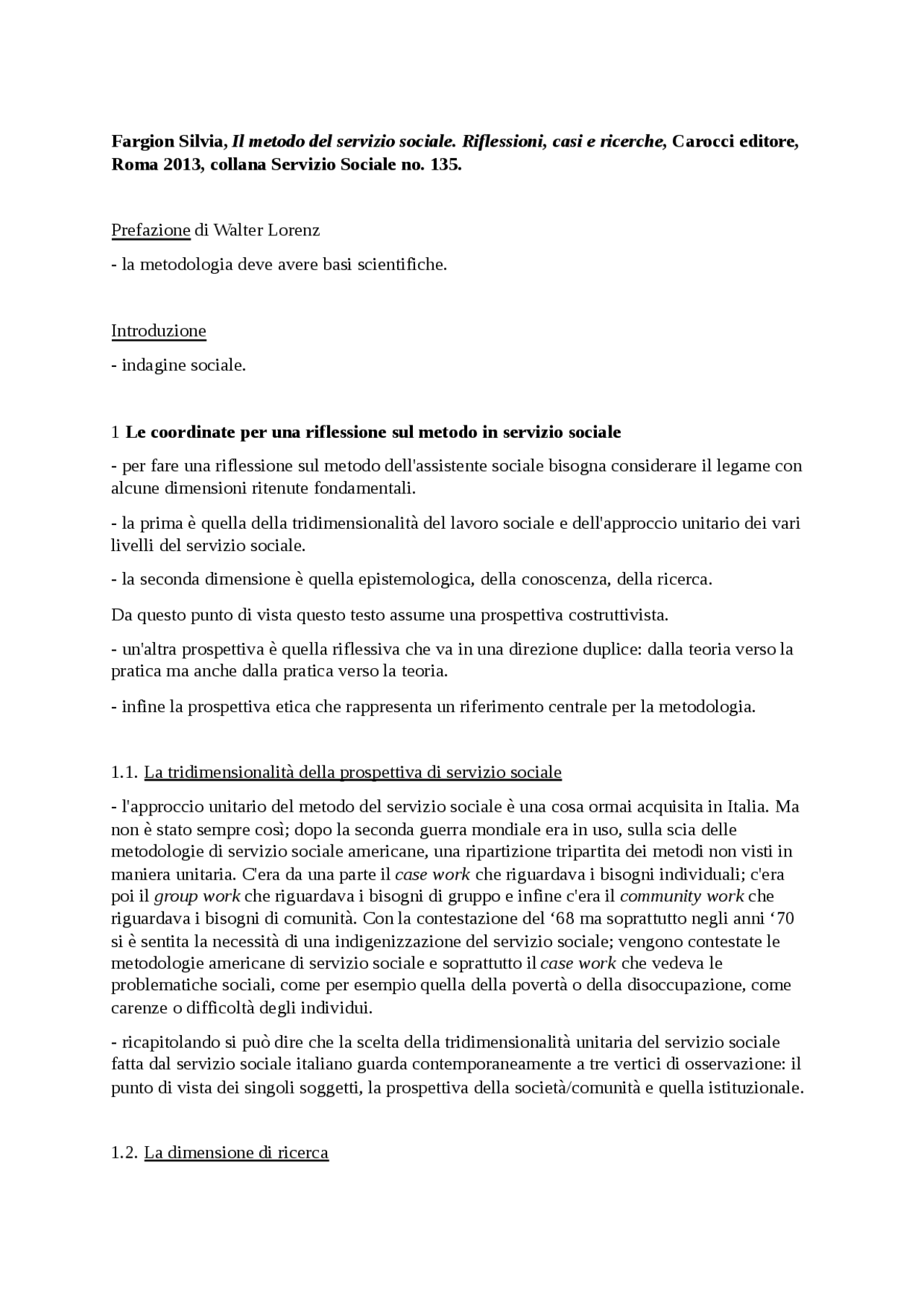 Il Metodo Del Servizio Sociale Di Silvia Fargion Docsity