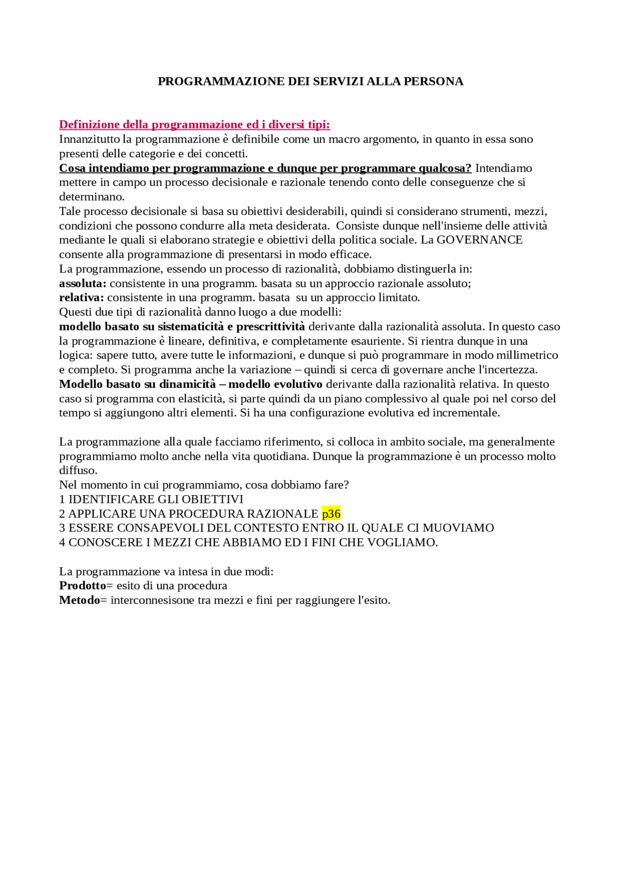 Pianificazione e programmazione - Docsity