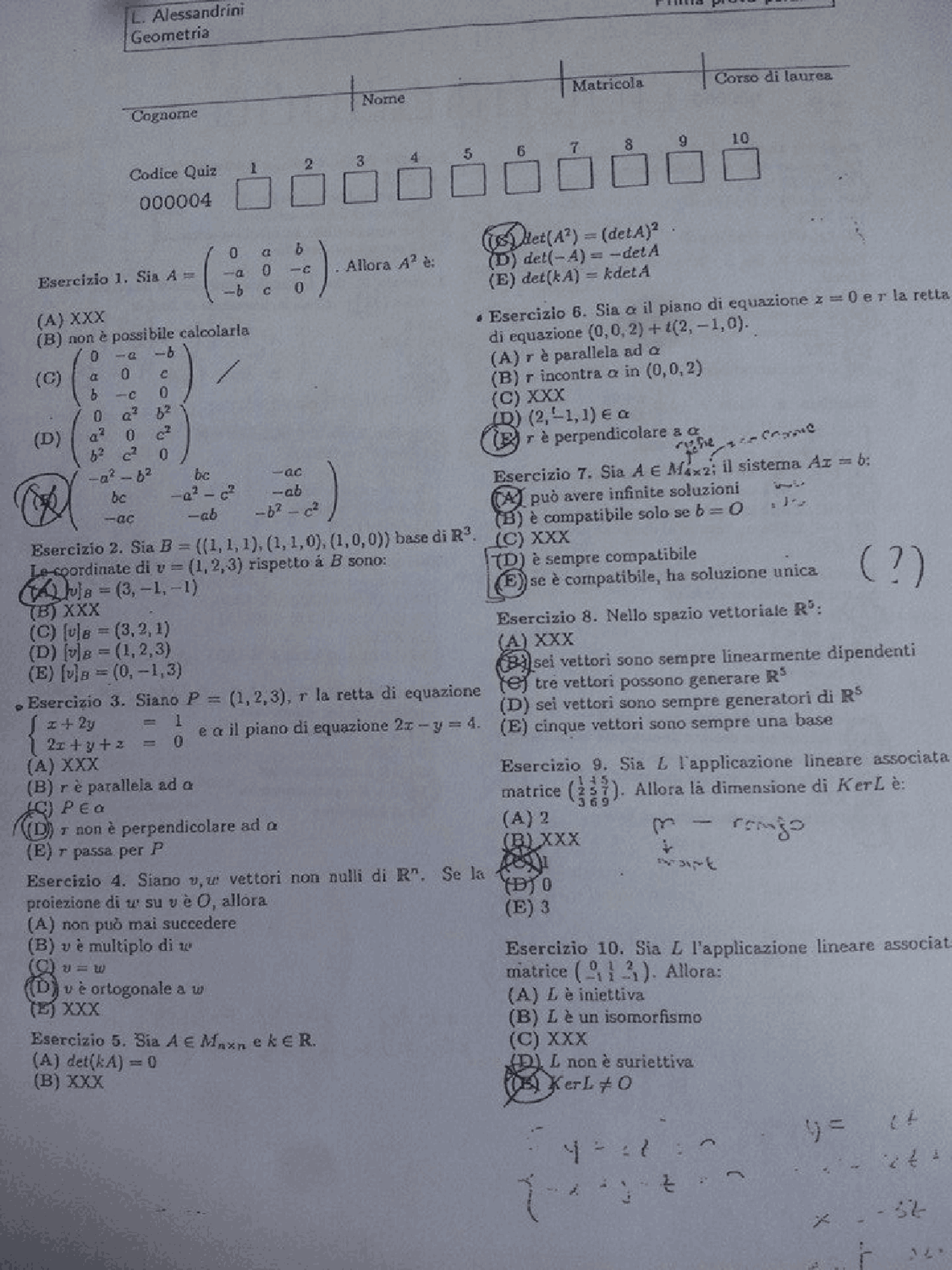Esami Di Geometria E Algebra Lineare Parte 2 Docsity