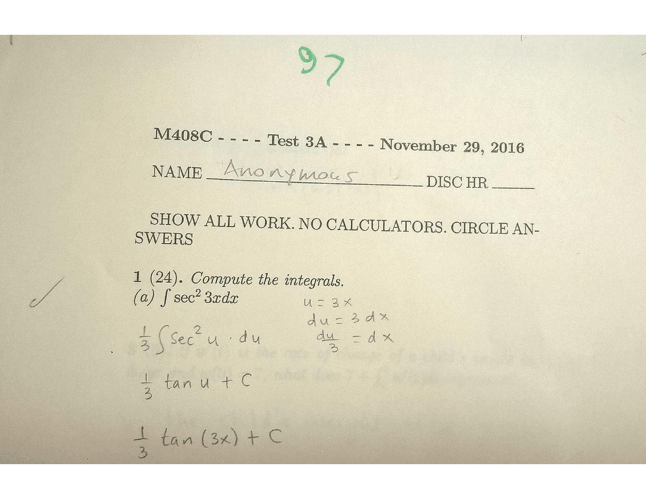8 Questions with Solutions - Compute the Integrals | M 408C - Docsity