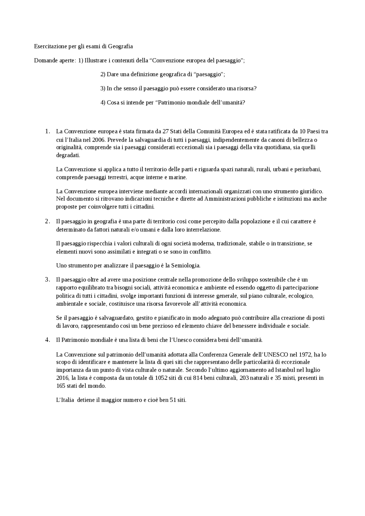 Risposte a domande per l'esame di Geografia - Docsity