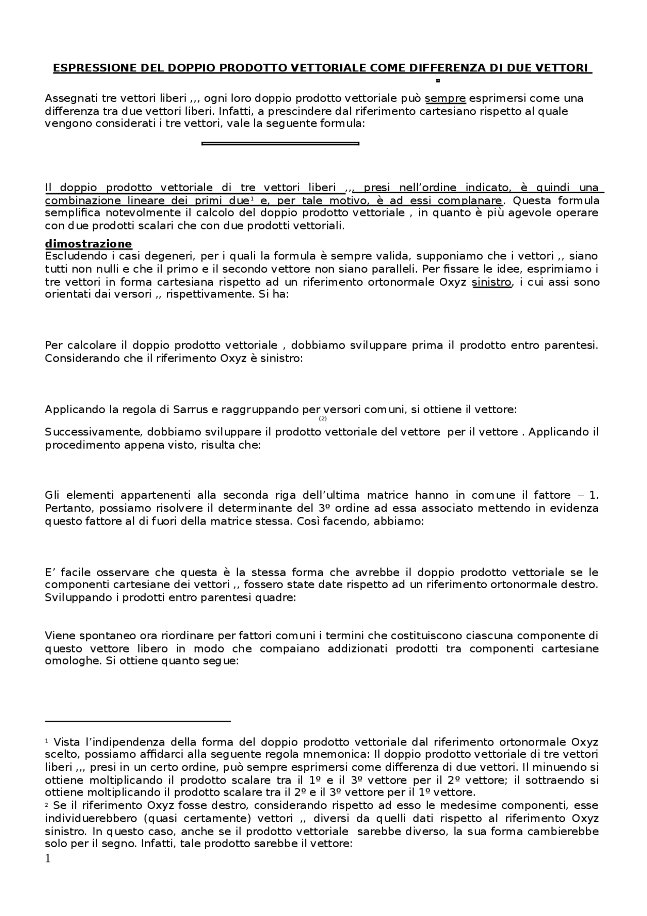 Doppio prodotto vettoriale | Appunti di Geometria | Docsity