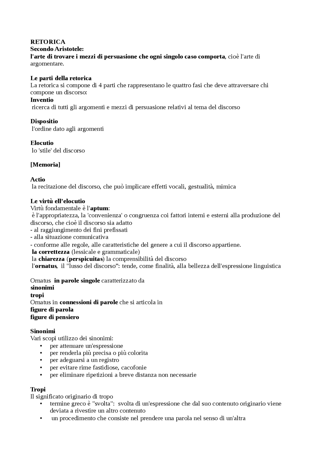 Sintesi Elementi Di Retorica Docsity