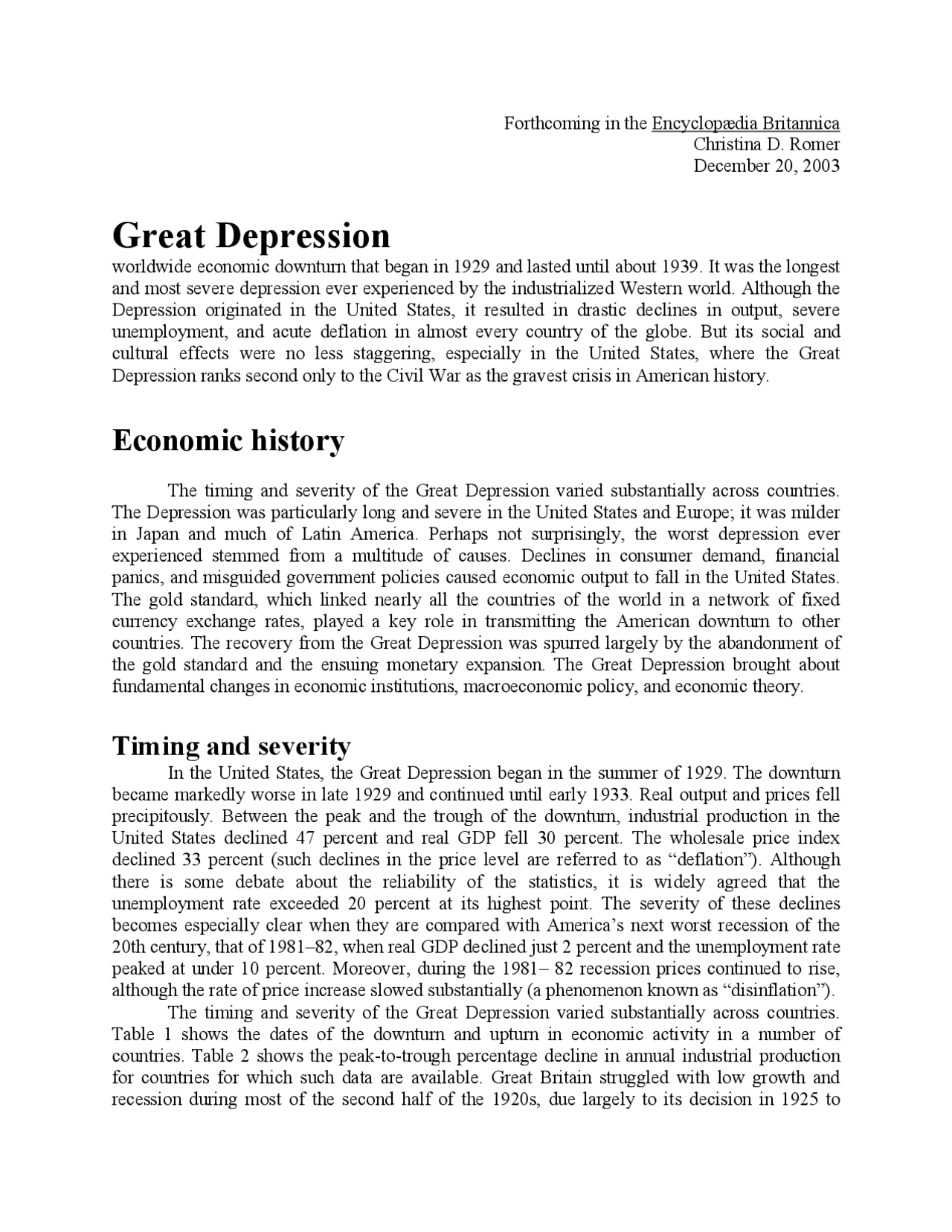 Great Depression - Causes and Recovery - Docsity