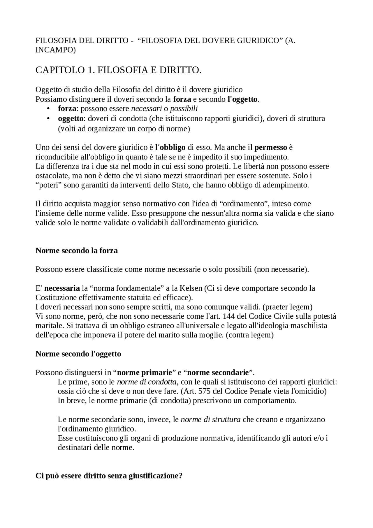 Filosofia Del Dovere Giuridico Incampo Docsity