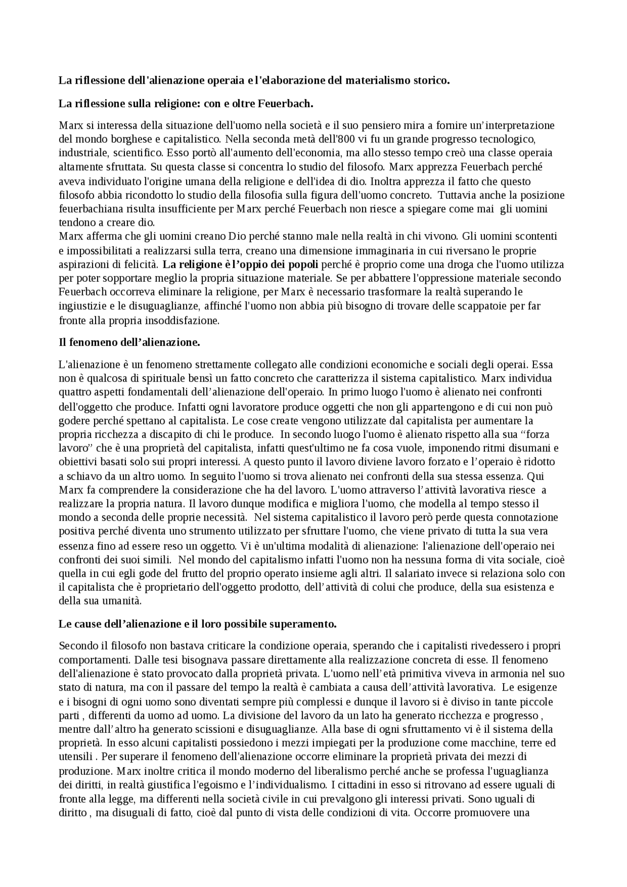 Marx. Alienazione e cause. - Docsity