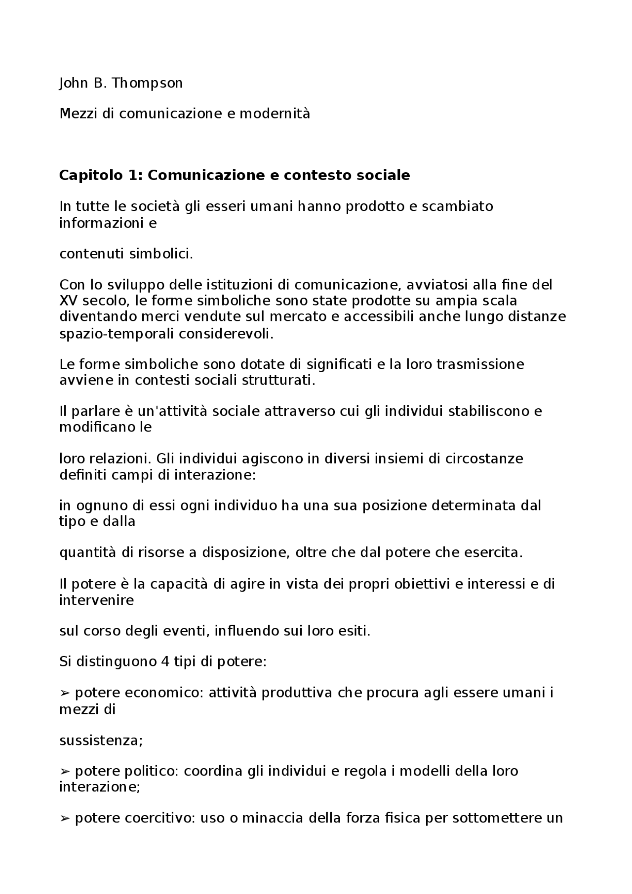 Riassunto Mezzi Di Comunicazione E Modernità Thompson Docsity