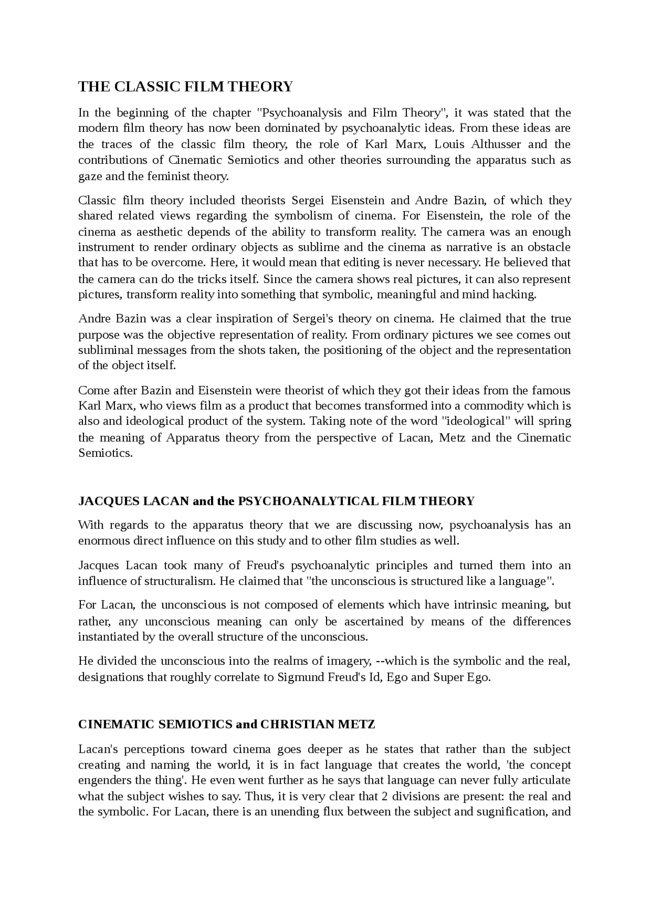 Notes on Film Studies - Docsity