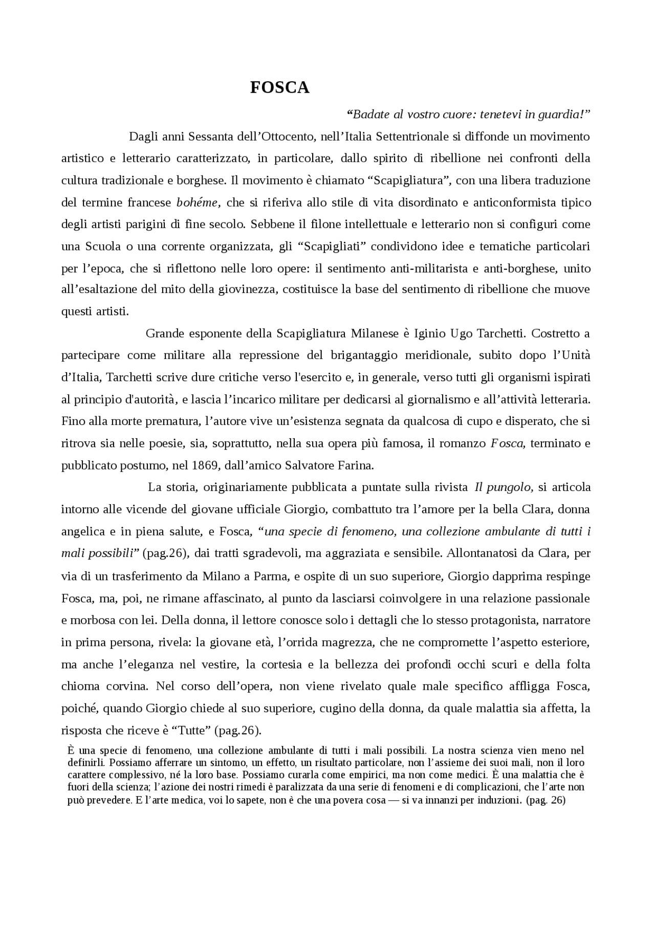 Fosca Di Ugo Tarchetti Docsity