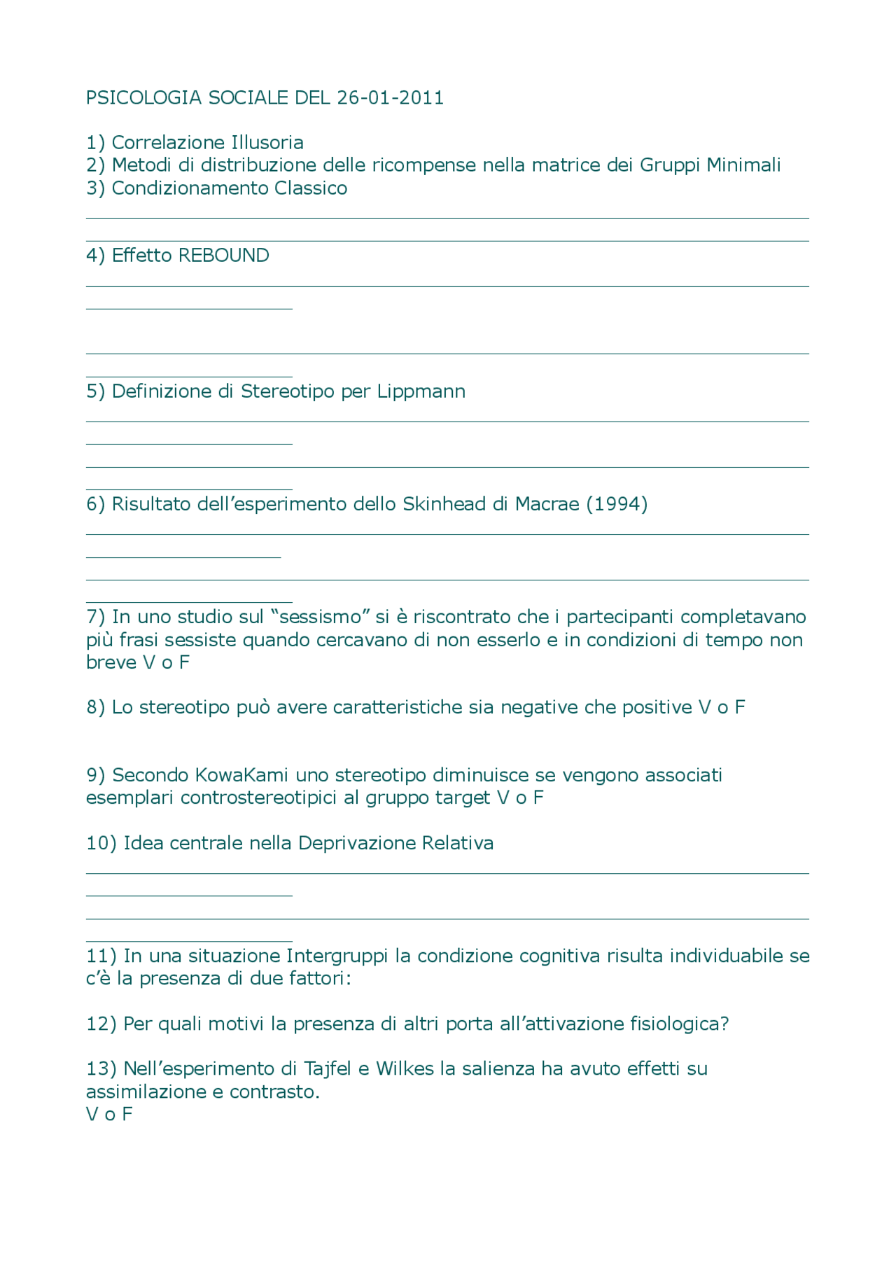 Domande Esame Psico Sociale Con Boccato Docsity
