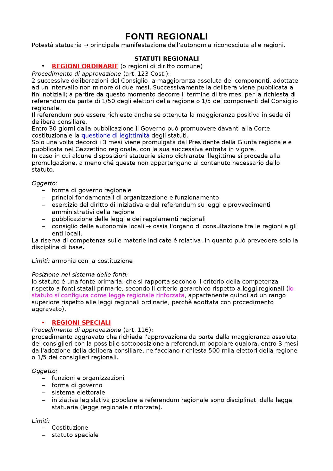 Fonti Regionali Del Diritto Docsity