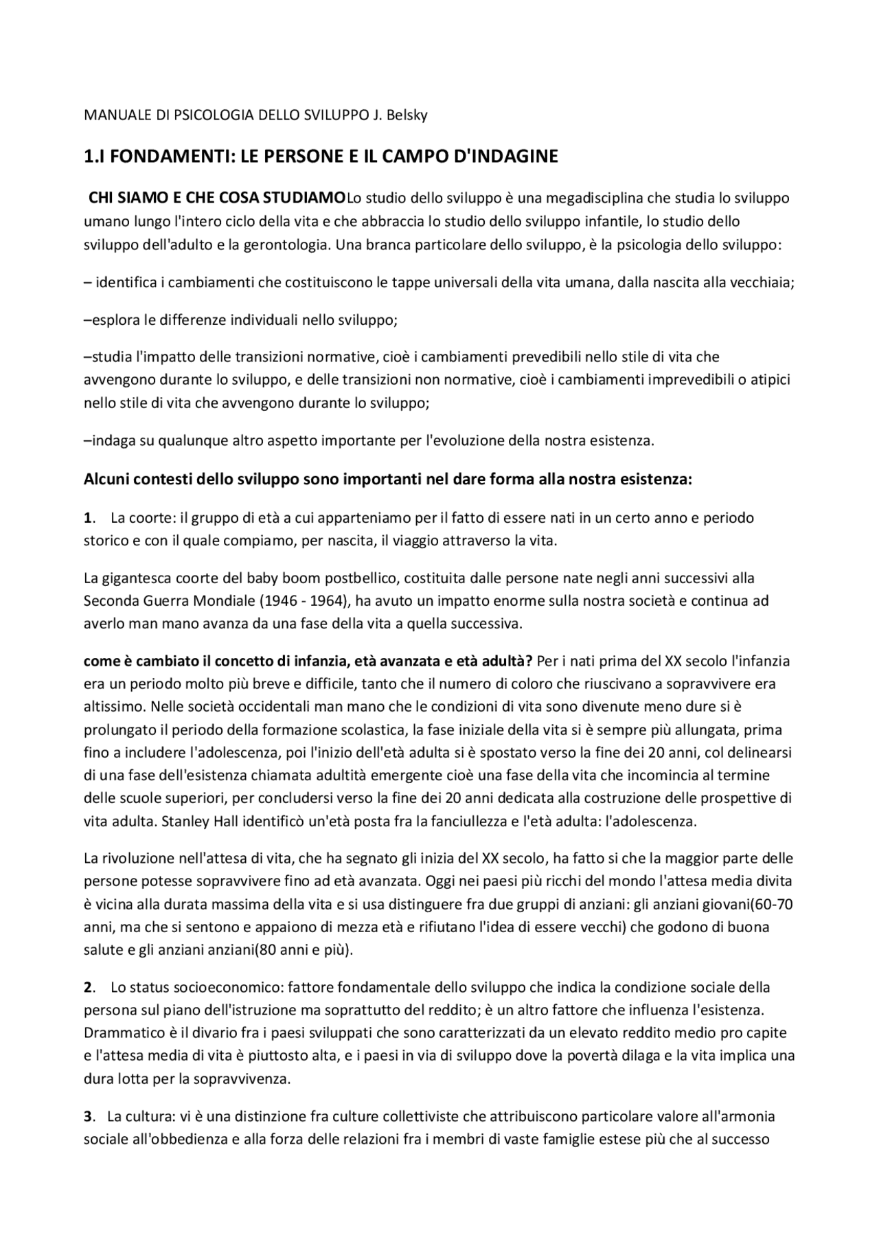 Manuale Psicologia Dello Sviluppo Docsity