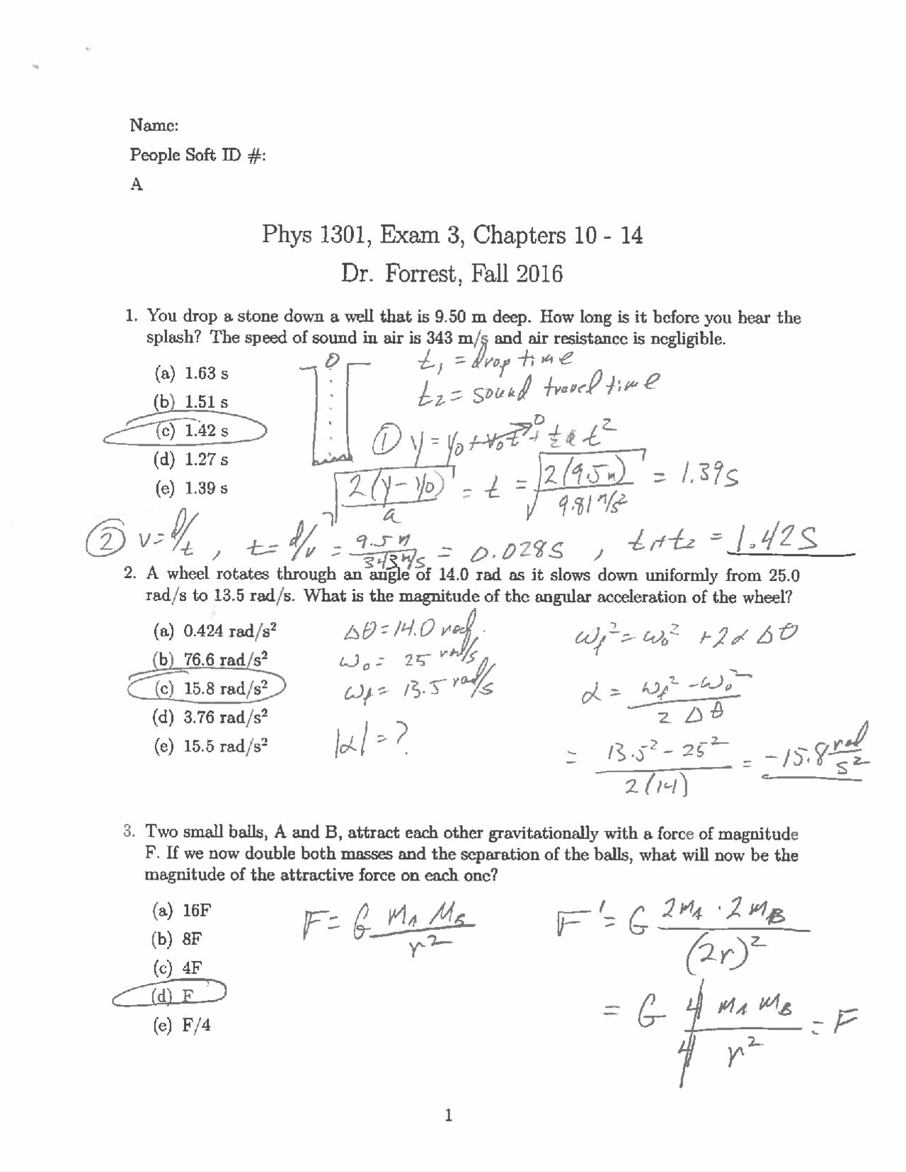 Exam Questions With Solutions On Introductory General Physics I