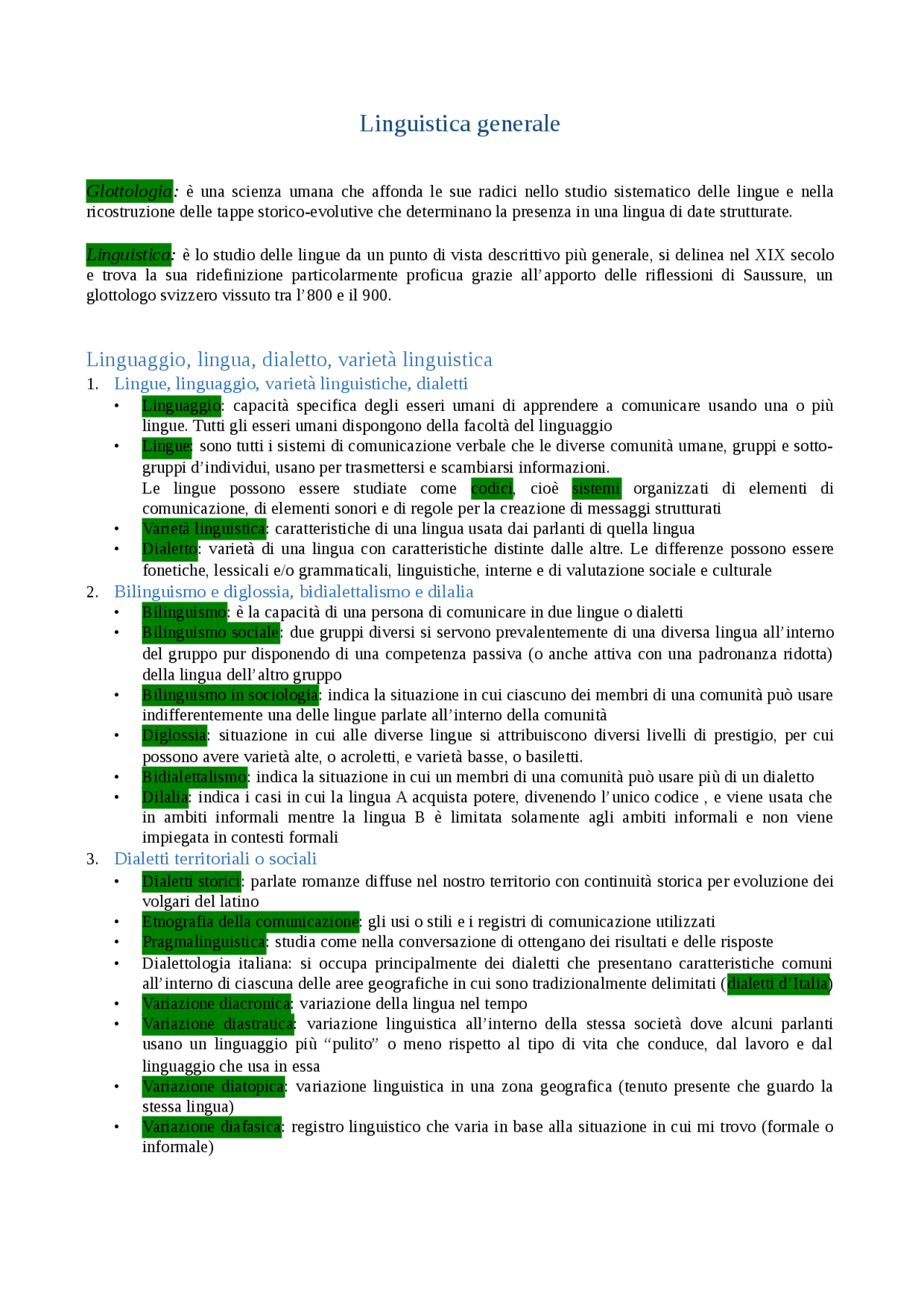 Argomenti Scelti Di Glottologia E Linguistica Docsity