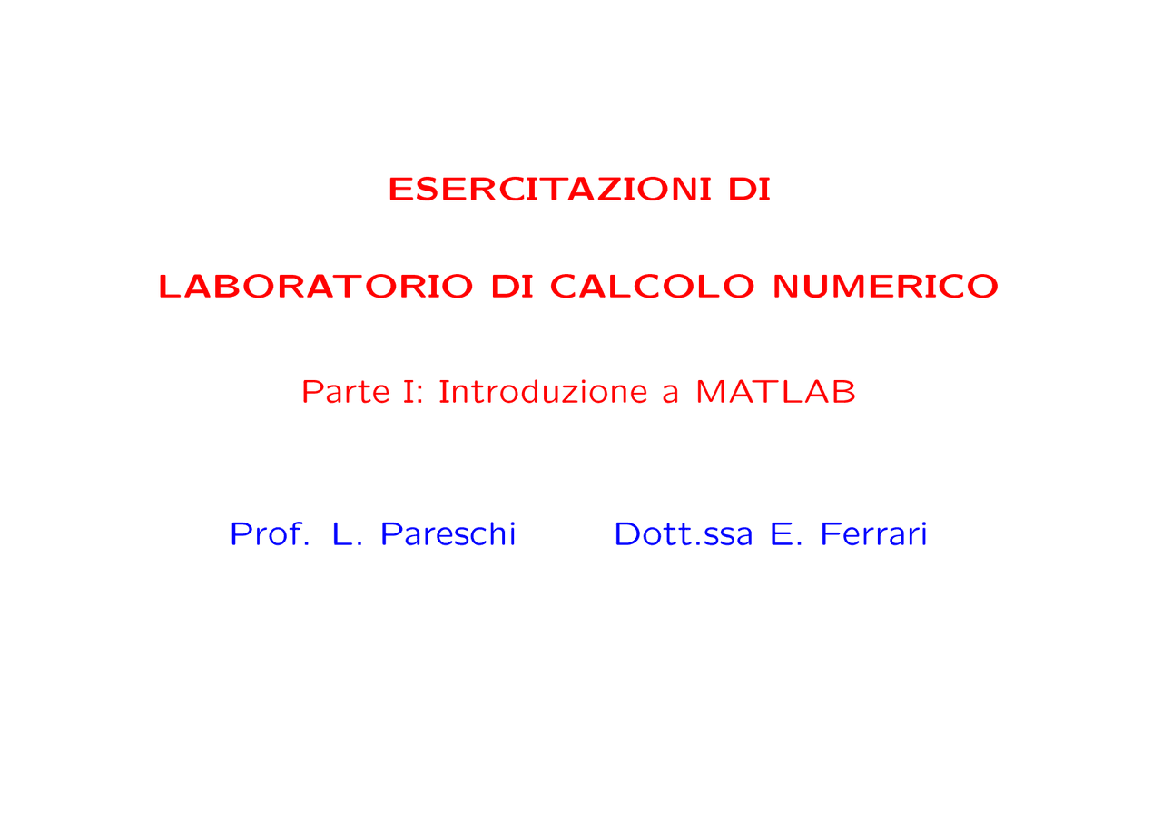 Laboratorio Di Calcolo Numerico Docsity