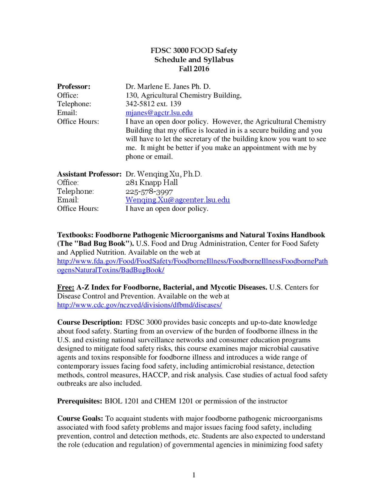 Syllabus Schedule For Food Safety Fdsc 3000 Docsity