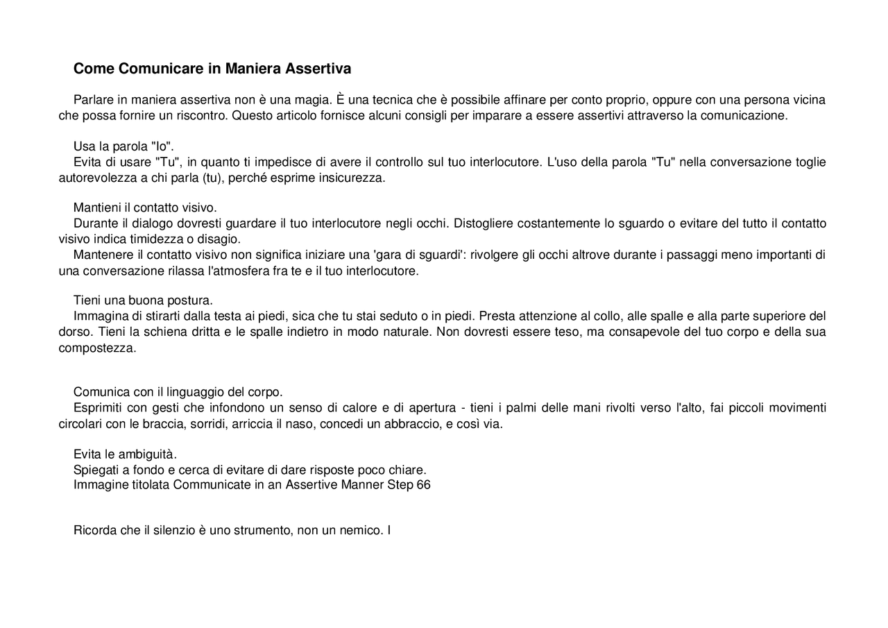Comunicazione Assertiva Appunti Di Psicologia Generale Docsity