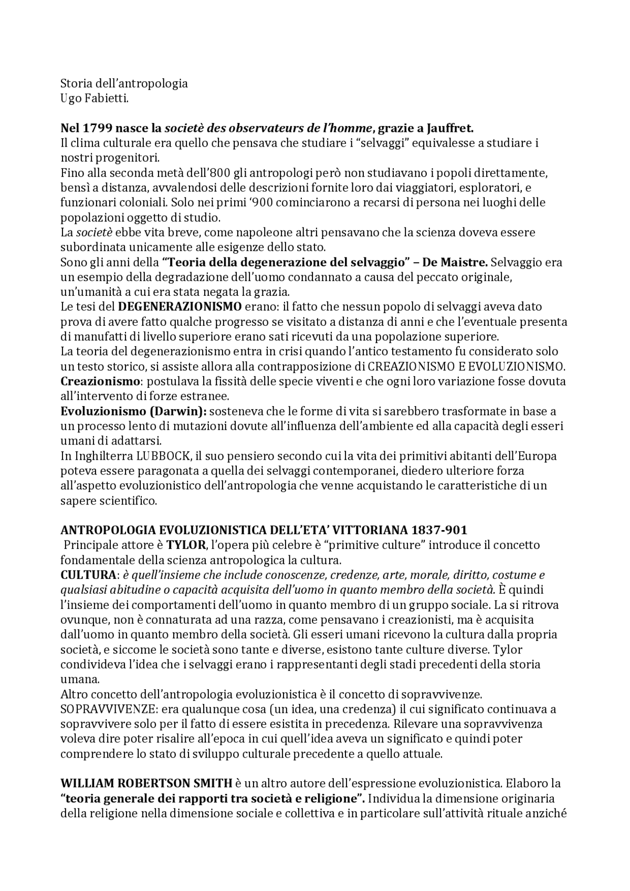 Riassunto Del Libro Storia Dellantropologia Di Ugo Fabietti Sintesi