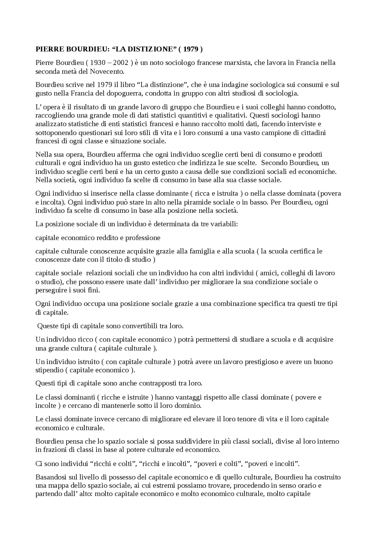 La Distizione Di Bourdieu Riassunto Docsity
