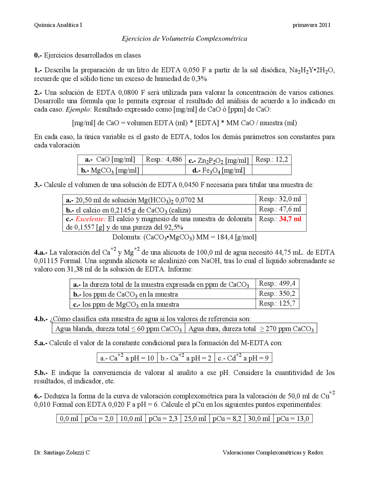 Ejercicios Valoracion Redox Esercizi Di Chimica Analitica Docsity