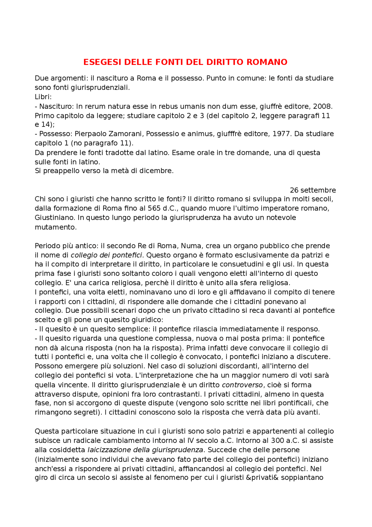 Esegesi Delle Fonti Del Diritto Romano Docsity