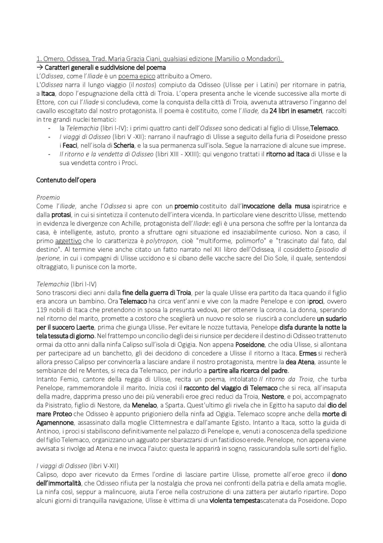 Opera Odissea Di Omero Docsity