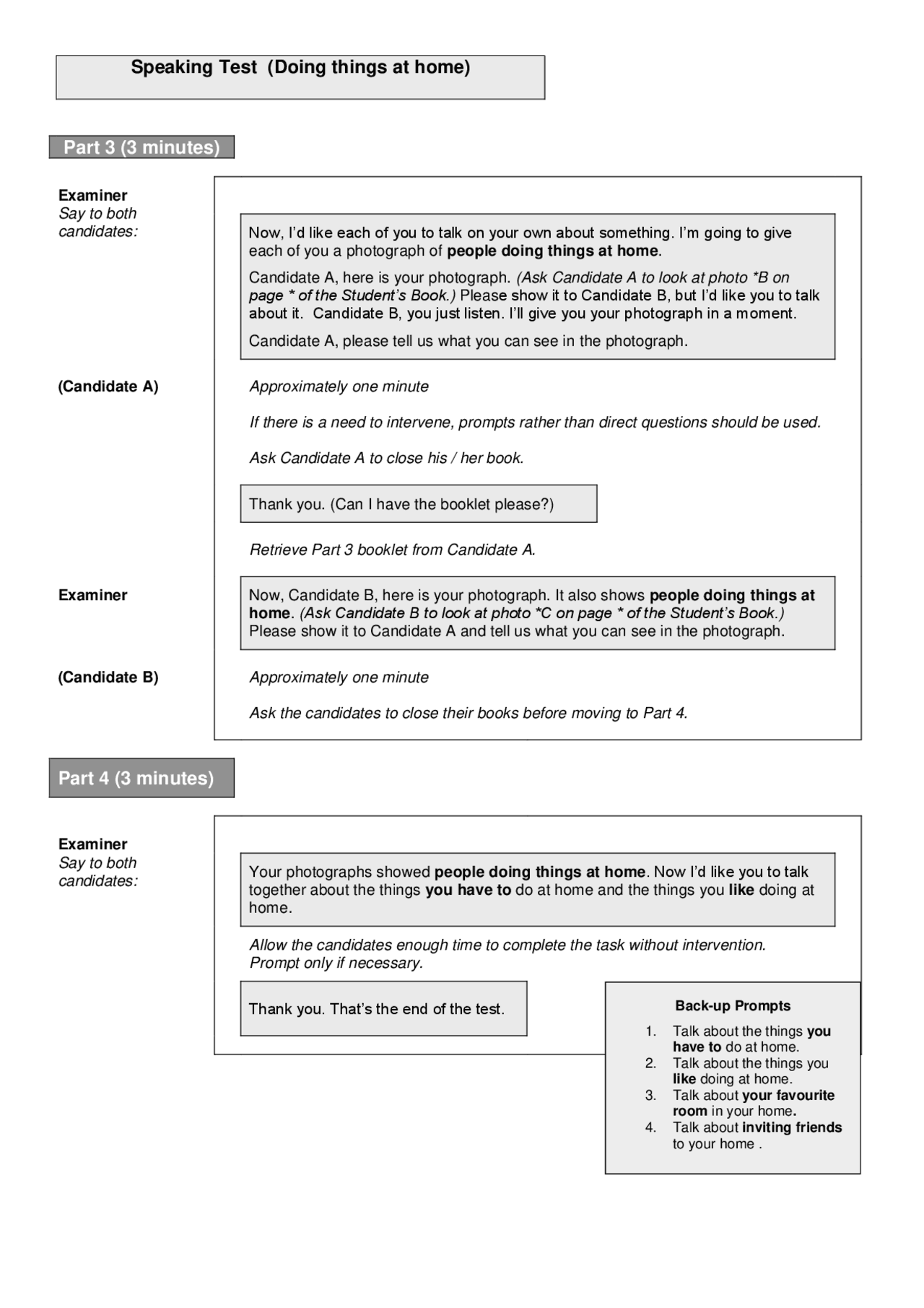 Speaking B1 cambridge exercises | Esercizi di Lingua Inglese | Docsity