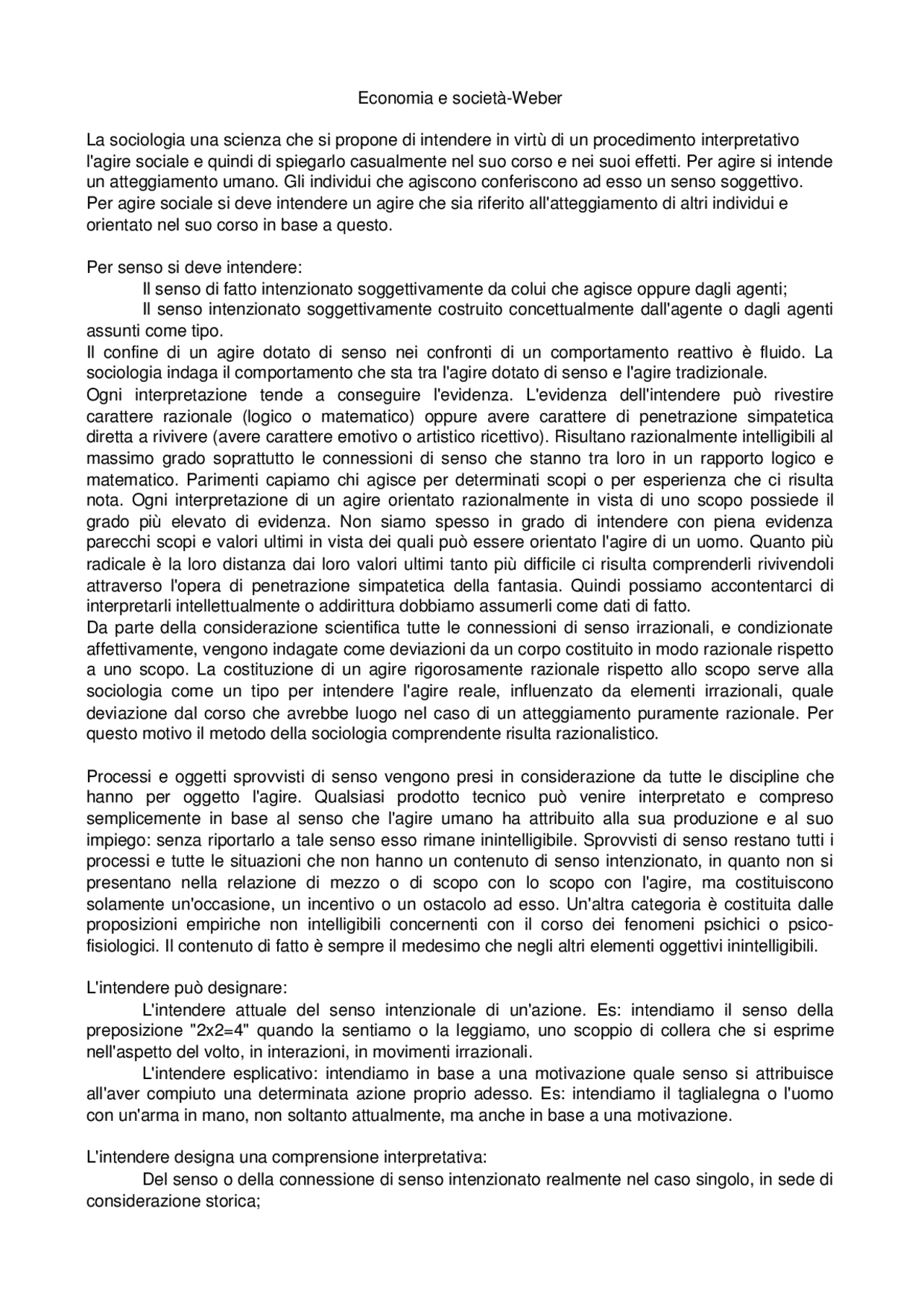 Economia E Società Weber Docsity