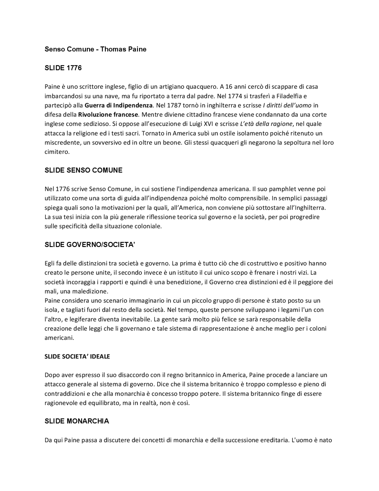 Tom Paine - Senso Comune - Docsity