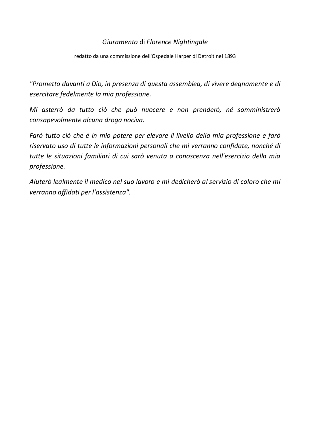 Giuramento Di Florence Nightingale Appunti Di Infermieristica Docsity