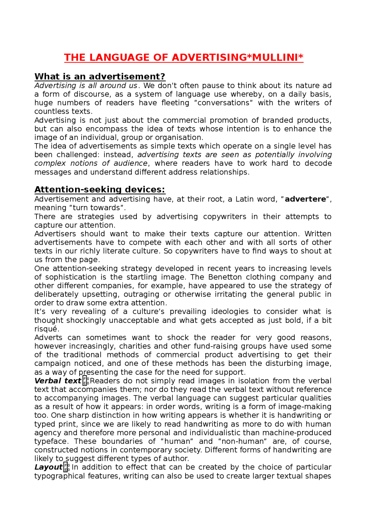 The language of advertising - Docsity