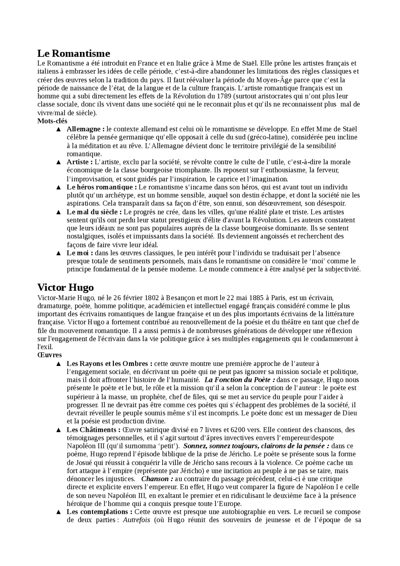 Le Romantisme Français Et Victor Hugo Docsity