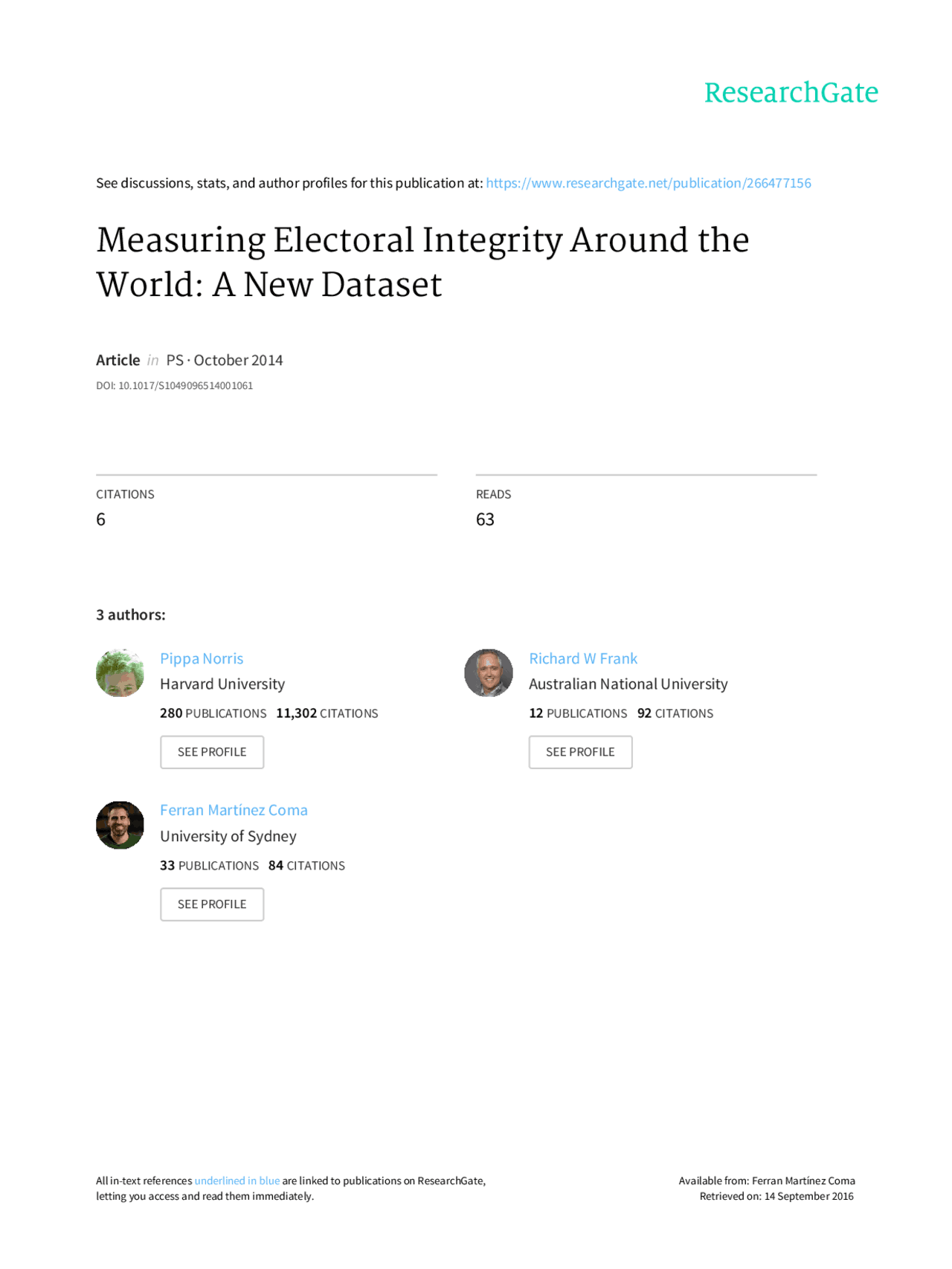Measuring Electoral Integrity Around The World Docsity 8268