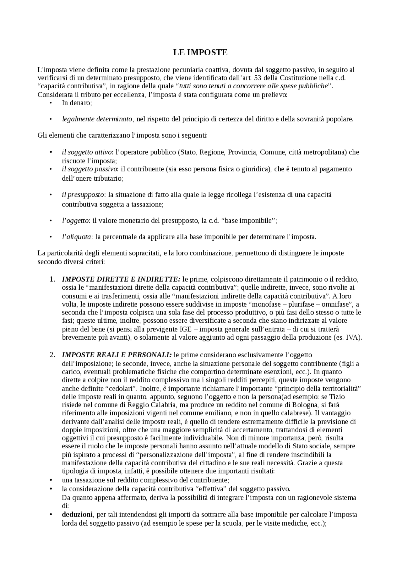 Riassunto Imposte Diritto Tributario Docsity