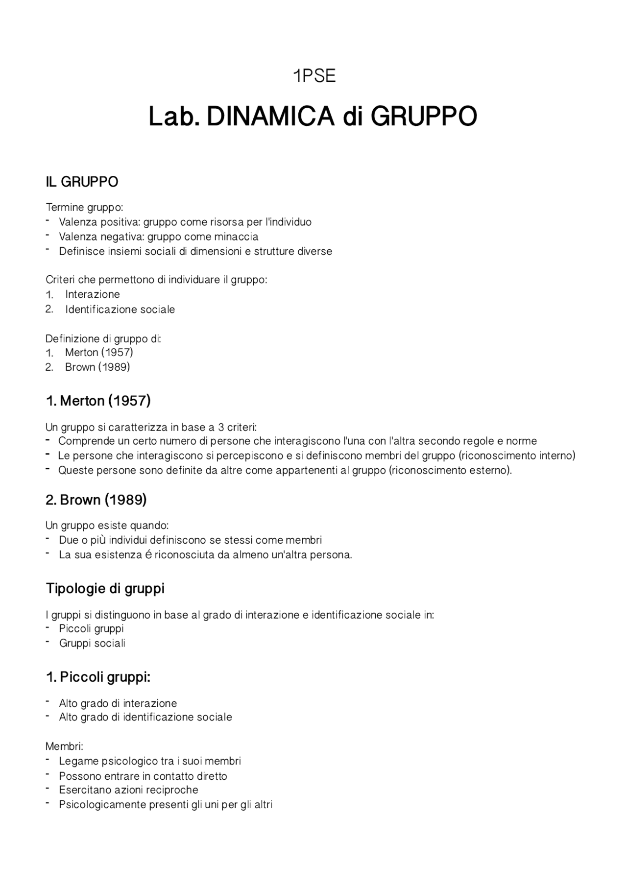 Dinamica Di Gruppo 1pse 1 Docsity