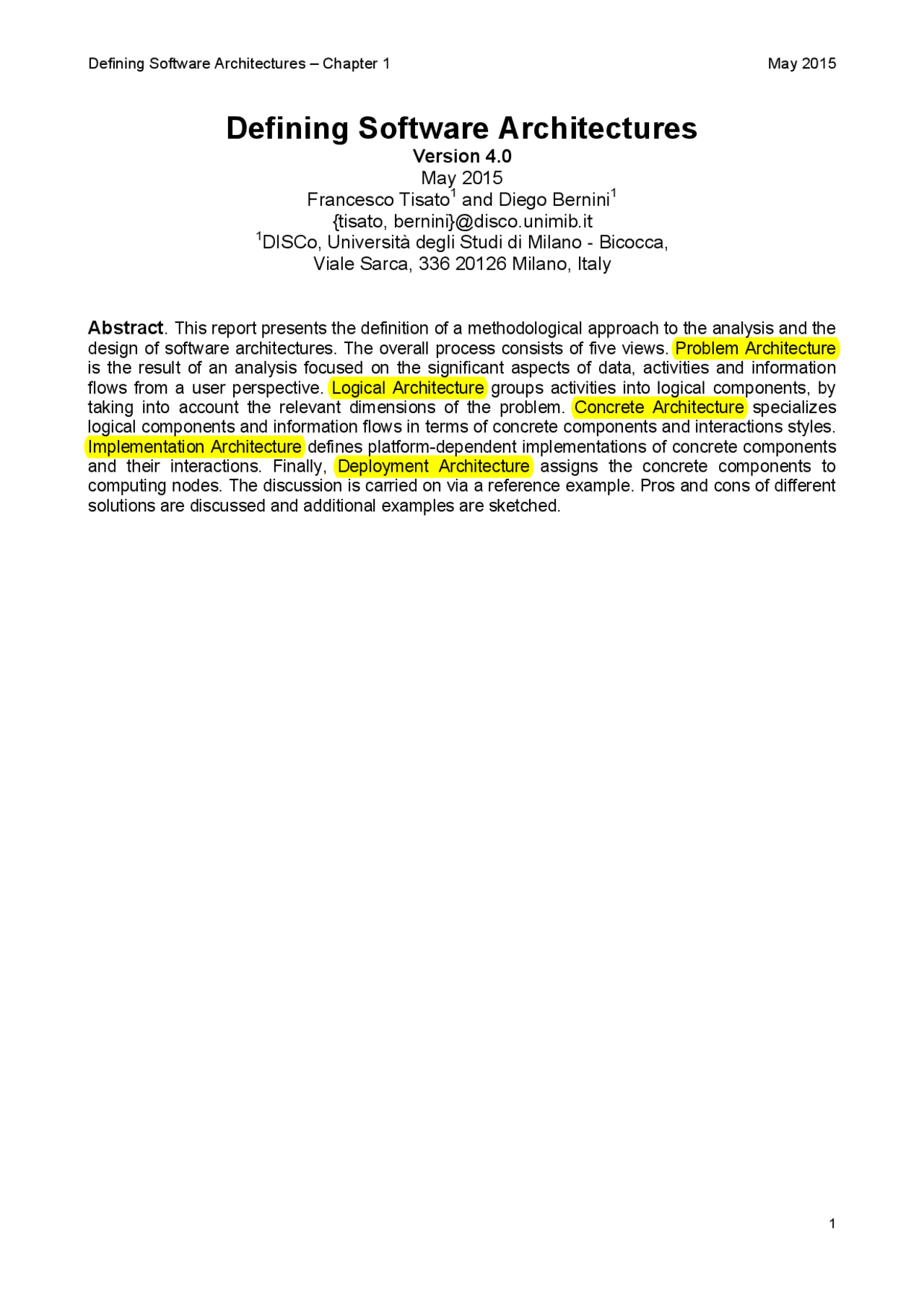 Defining Software Architectures Chapter 1 Docsity
