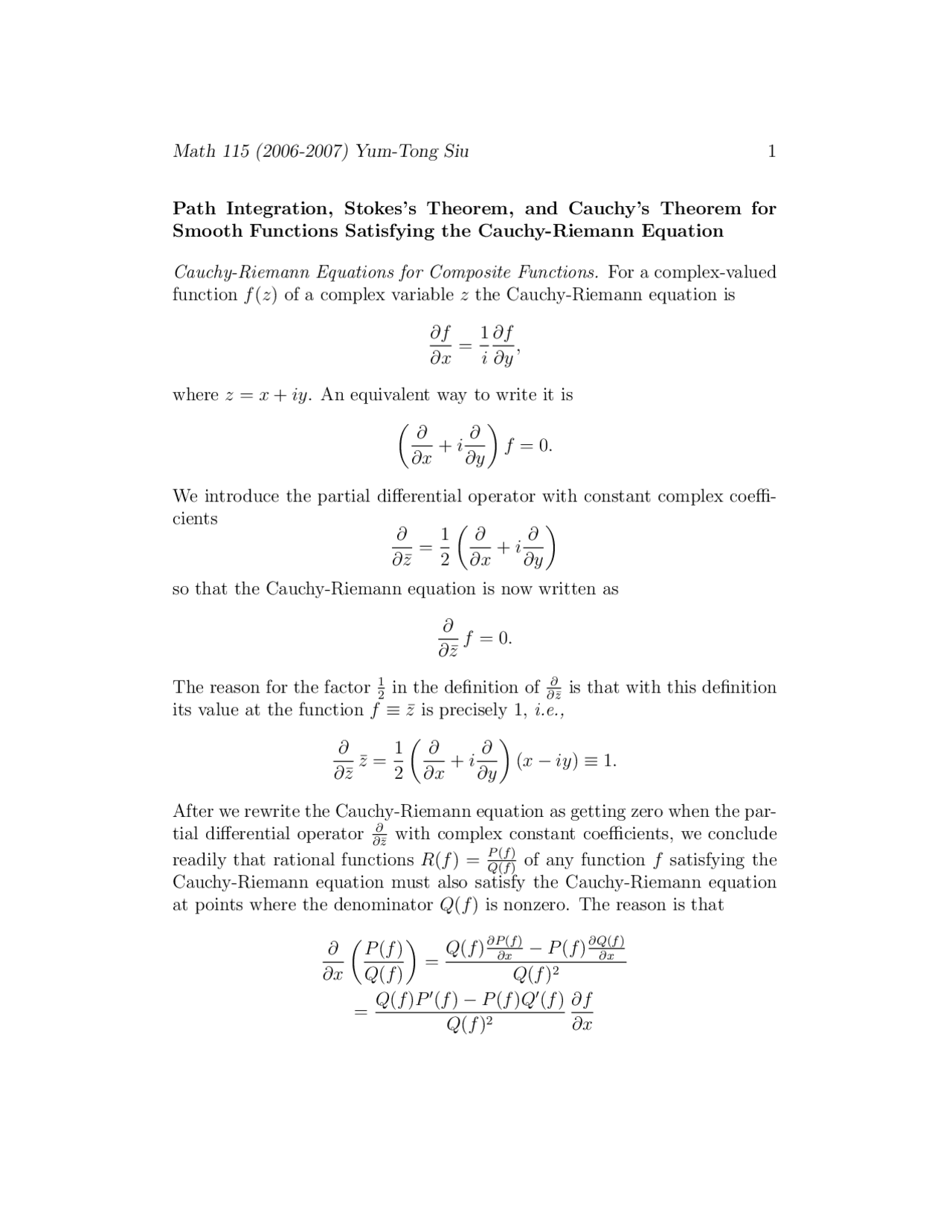 Math 115 Yum Tong-Siu - Docsity