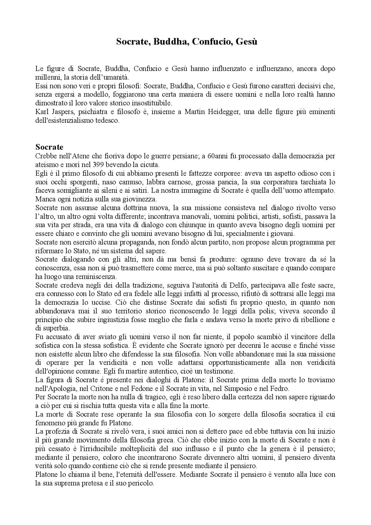 Socrate buddha e confucio - Docsity