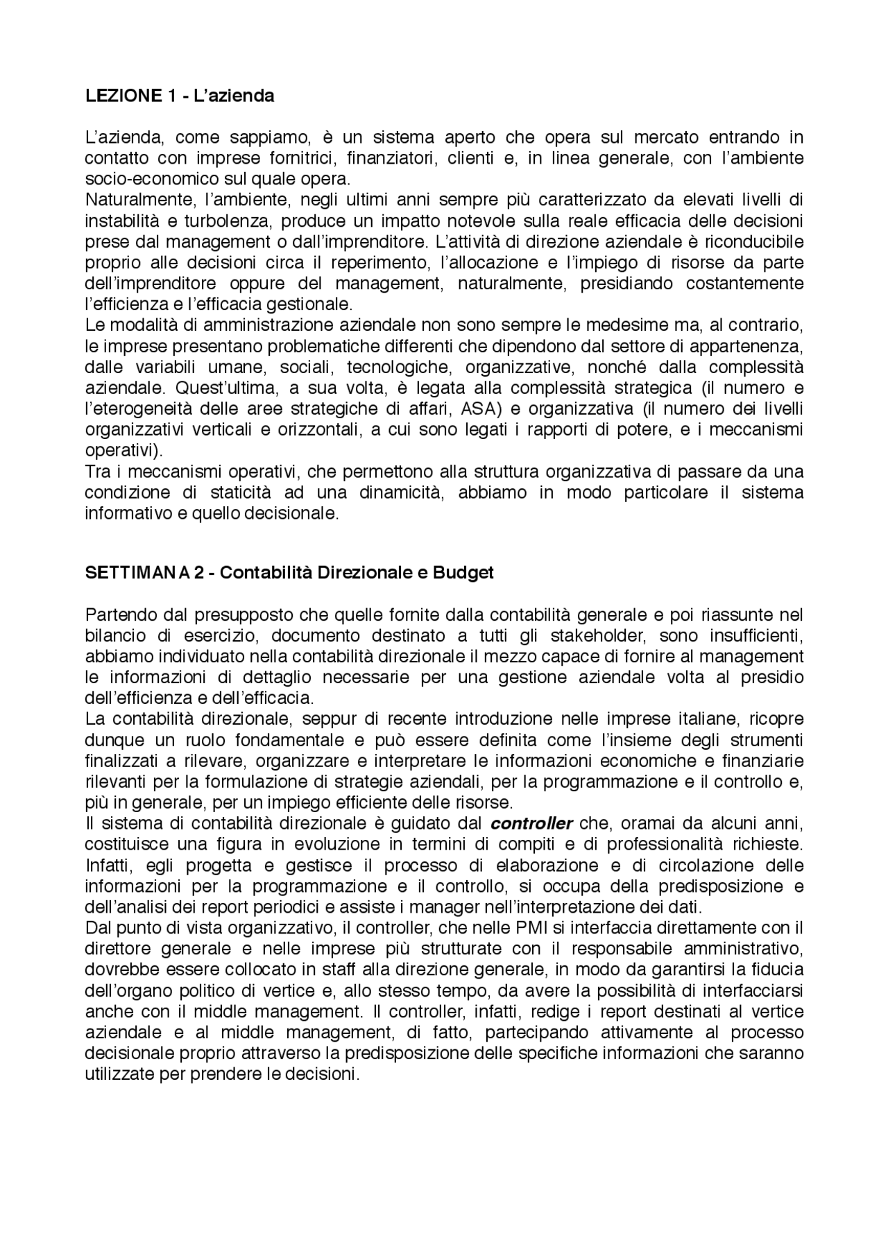 Riassunti Programmazione E Controllo Docsity