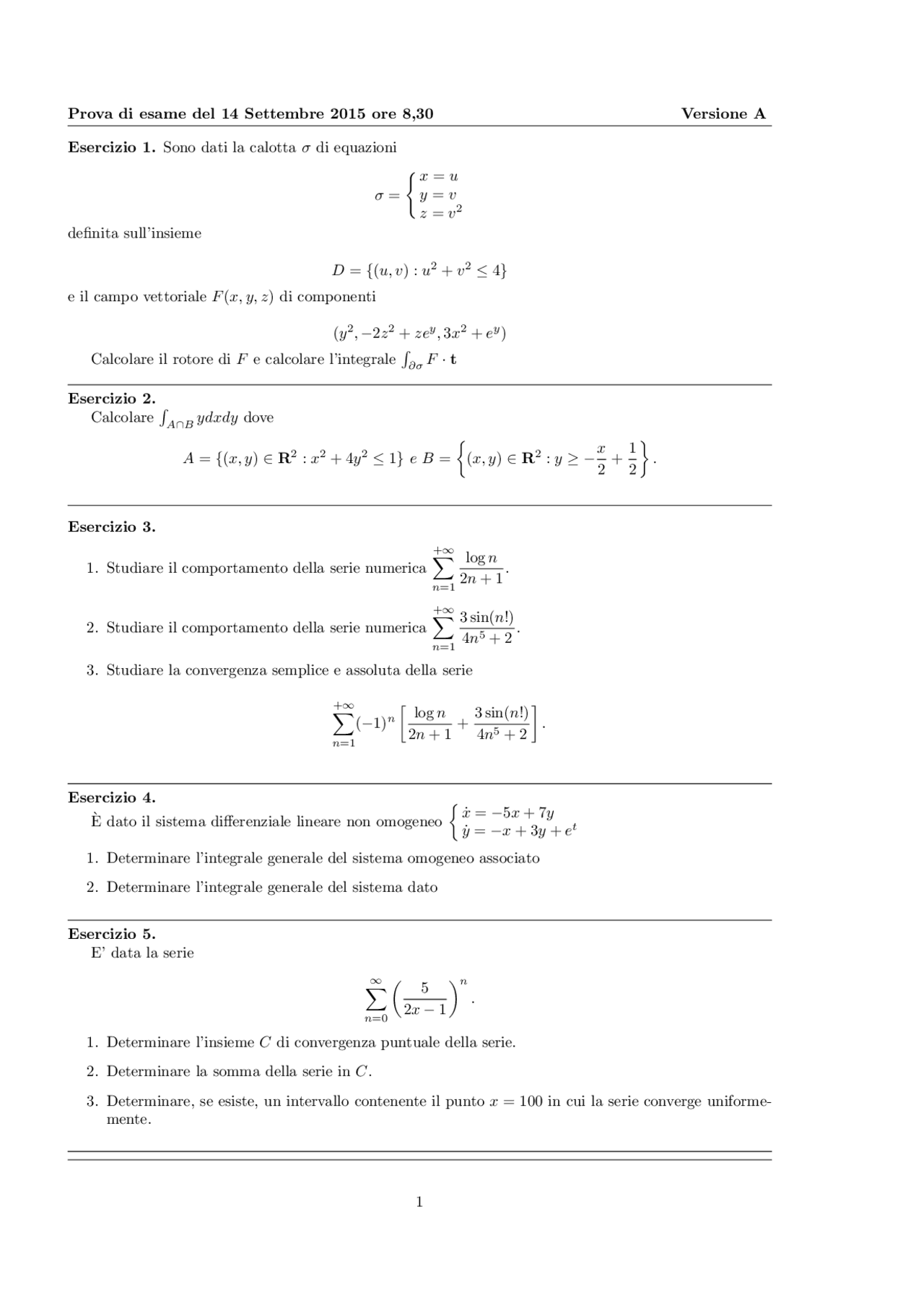 Temi esame analisi due, politecnico di torino - Docsity