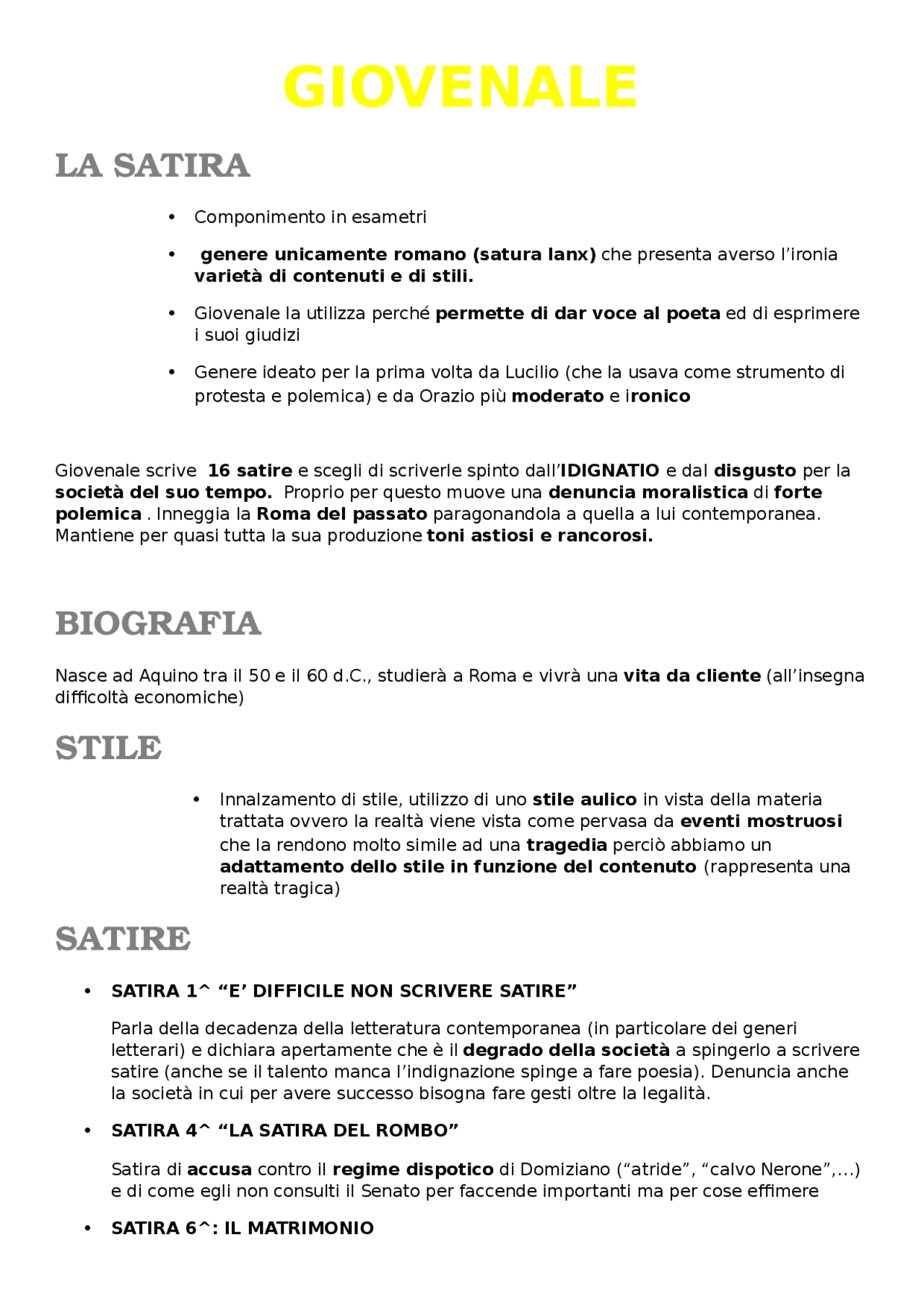 Giovenale Appunti Su Vitapensieroopere Appunti Di Latino Docsity