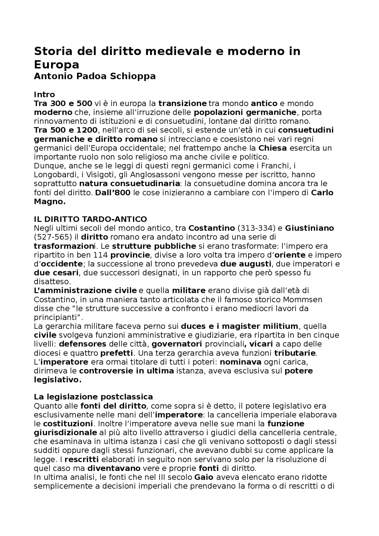 Riassunto Storia Del Diritto Padoa Schioppa Docsity