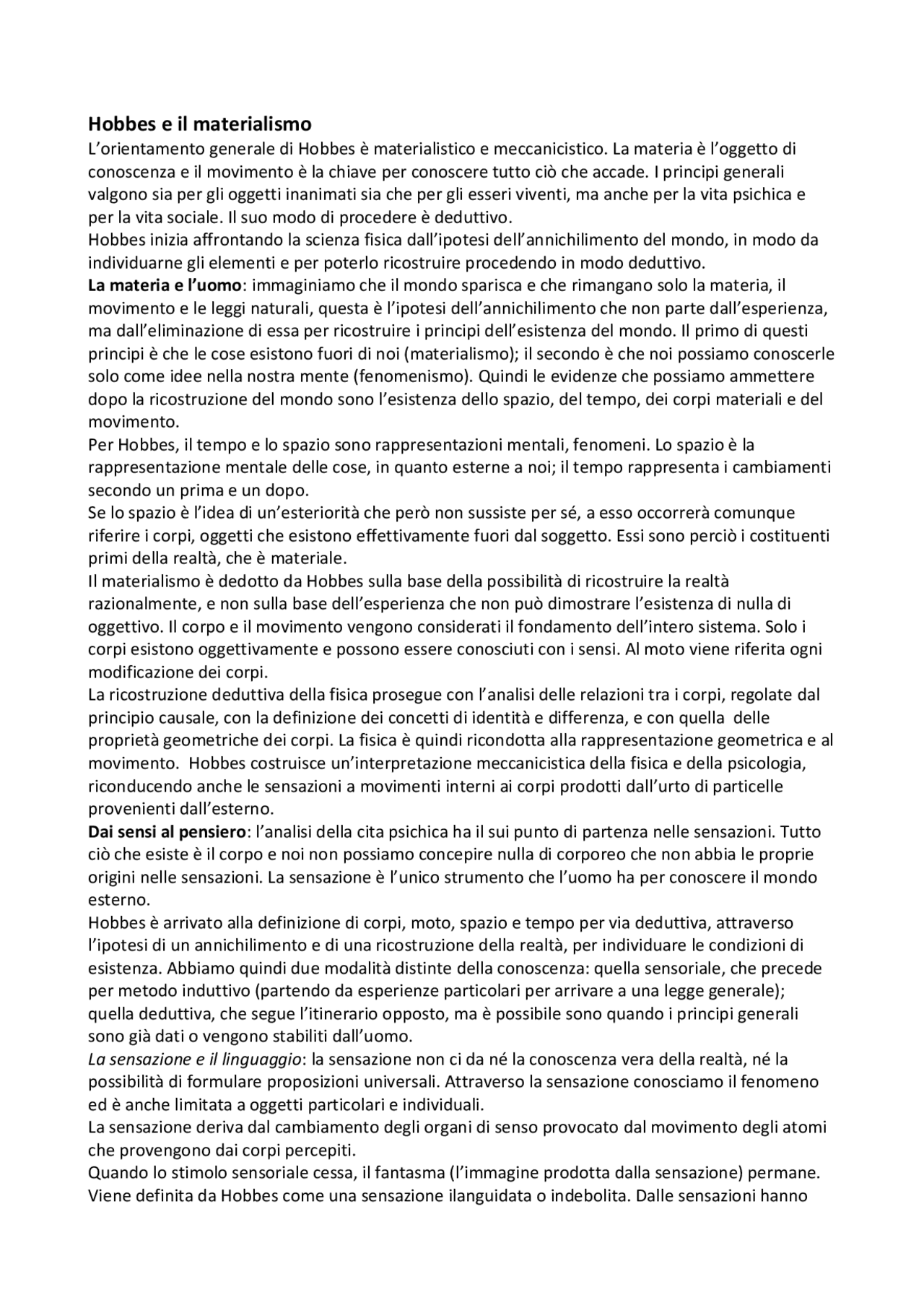 Riassunto Hobbes Filosofia Docsity